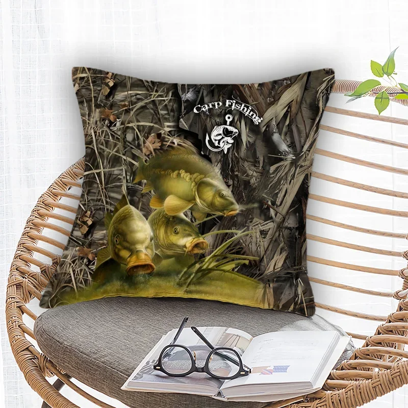 Bass-Carp-Fishing-Pillow-Cover-Print-Fish-Pillowcover-Bedroom-Home ...