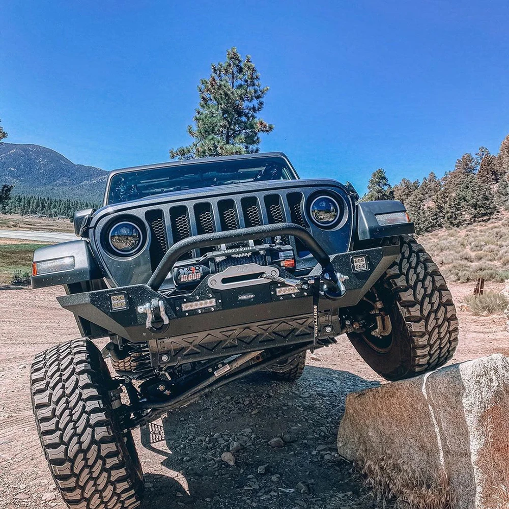 J40-3 Front Bumper With LED Lights and Tow Hook Steel Bumper for Jeep ...