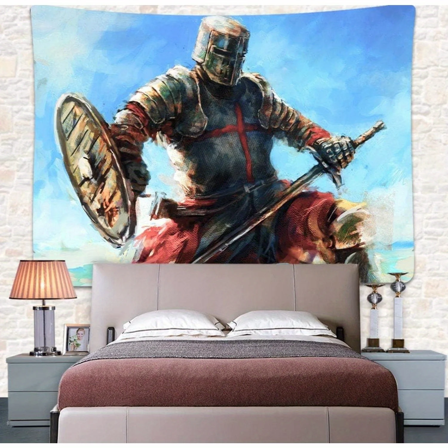 Knight Tapestry, Medieval Warrior Wall Art for Bedroom or Living Room ...