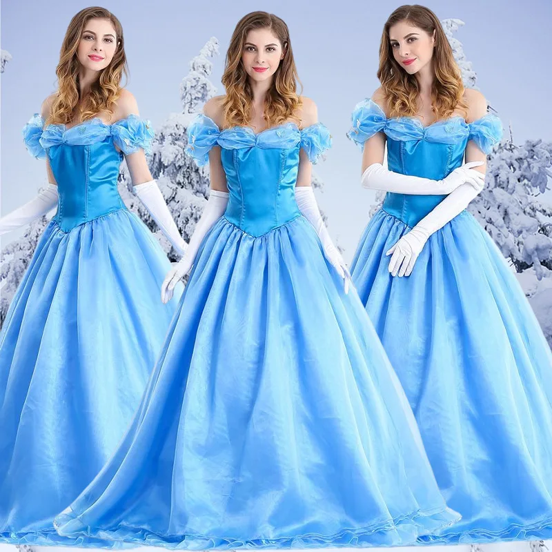 Disfraz-de-Cenicienta-para-adultos-vestido-azul-traje-de-baile-de ...