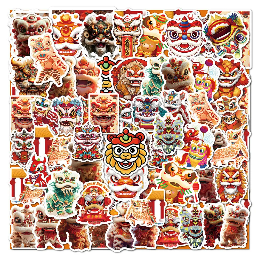 10-30-50PCS-Chinese-Style-Stickers-Cool-Lion-Dance-Sticker-Decoration ...