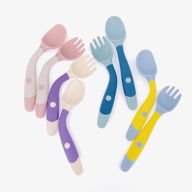 Baby-Children-Spoon-Fork-Set-Soft-Bendable-Silicone-Scoop-Fork-Kit ...