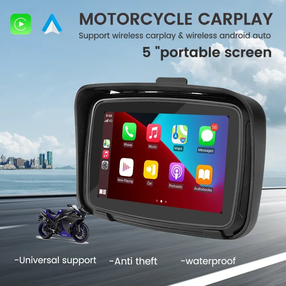 5-Zoll-tragbare-Motorrad-Navigation-GPS-drahtlose-Carplay-Android-Auto ...