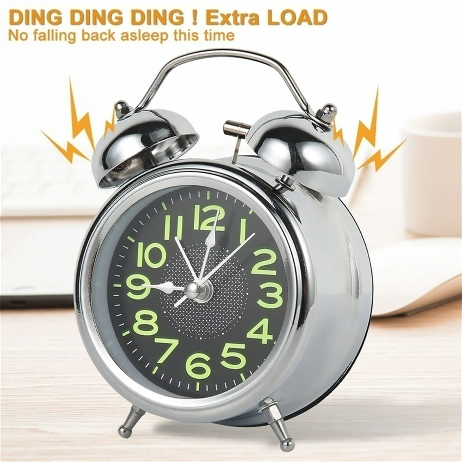 Small Twin Bell Super Loud Alarm Clock With Nightlight For Heavy ...