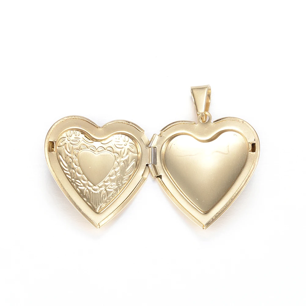 10Pcs Heart Locket Pendants Charms Stainless Steel Golden Color for DIY ...