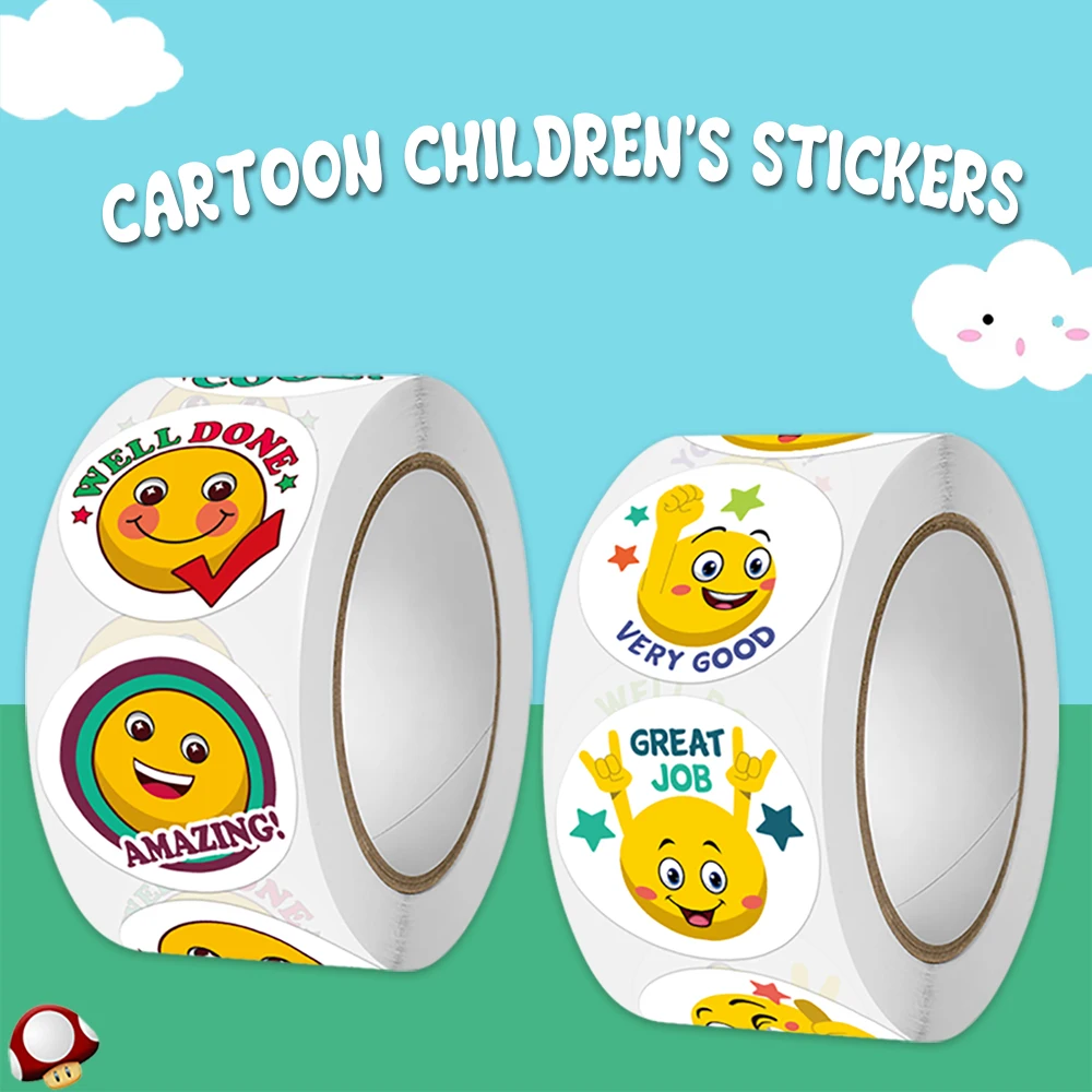 Smile-Face-Sticker-Kids-Reward-Sticker-Yellow-Dots-Labels-Happy-Animal ...