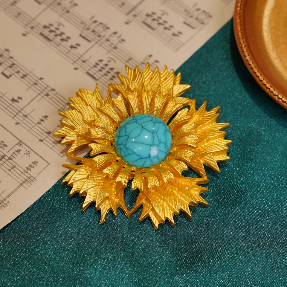 Morkopela-Vintage-Matte-Gold-Gear-Flower-Brooch-Metal-Botanical-Jewelry ...