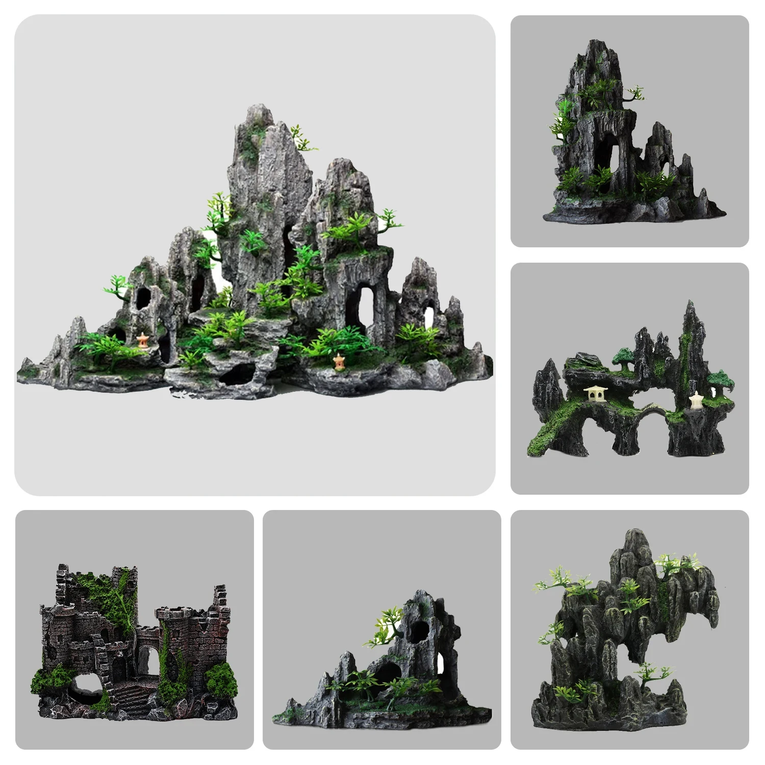 Fish-tank-landscaping-decoration-rockery-stone-grass-scenery-simulation ...