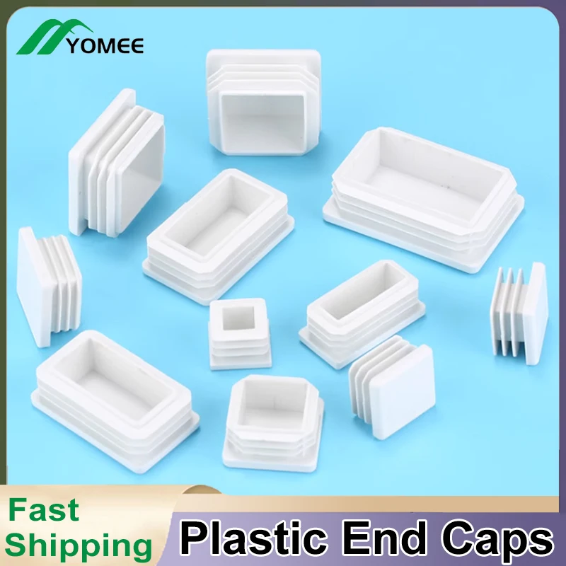 Rectangle/Square White Plastic Blanking End Caps Tube Pipe Inserts Plug ...