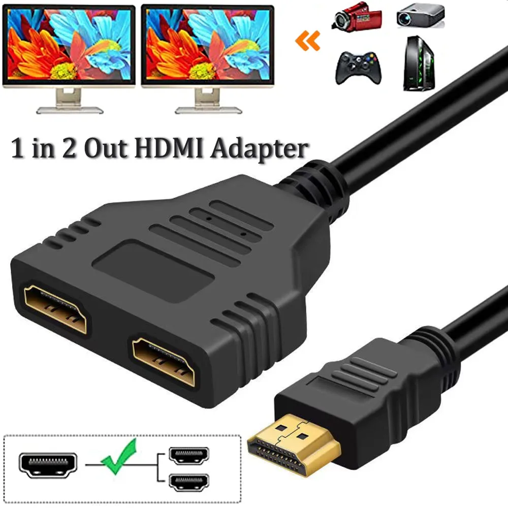 HDMI Splitter Adapter Cable 1 Male To Dual HDMI 2 Way Female 4K 3D Y ...