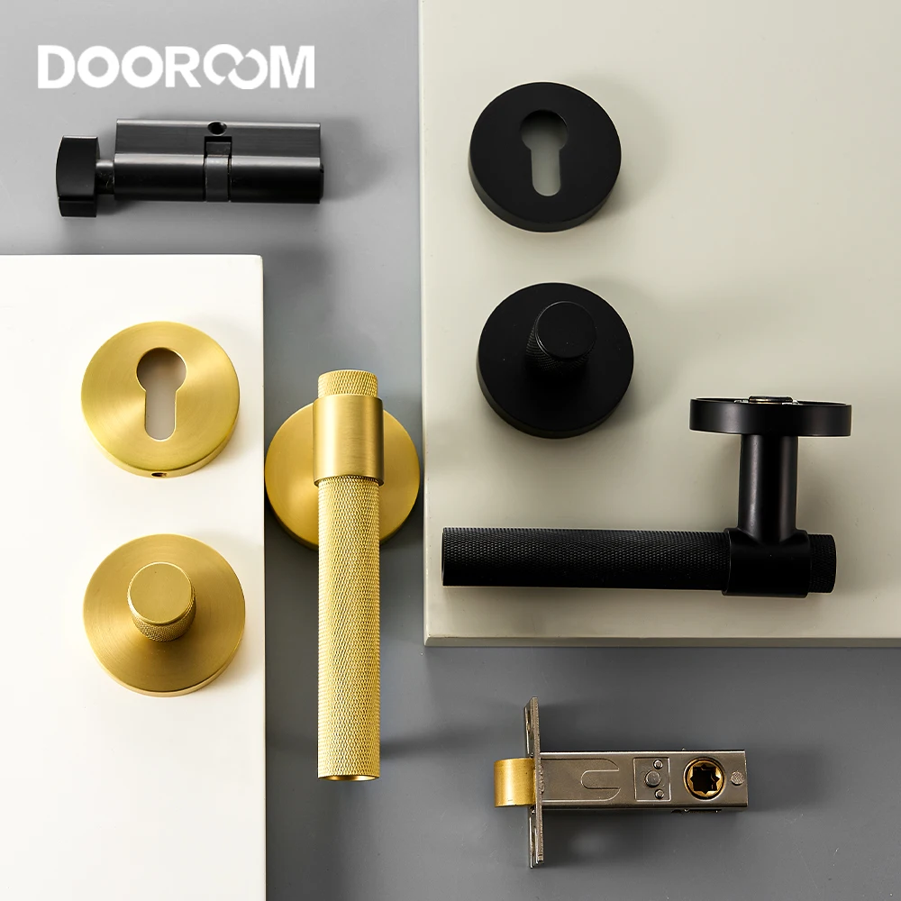 DOOROOM-Fashion-Door-Lock-Set-Door-Handle-Brass-Knurled-Interior ...