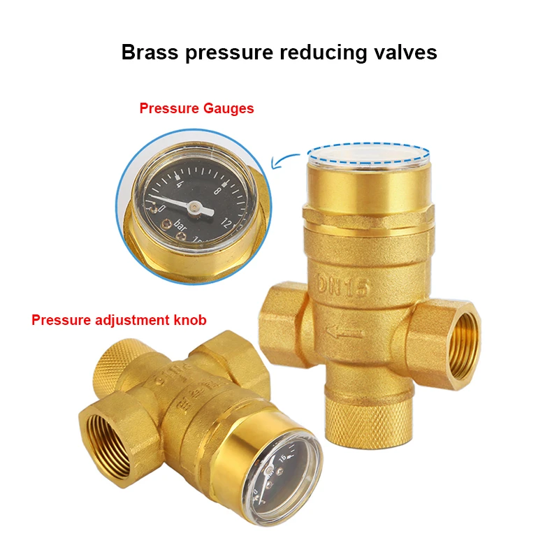 1/2" 3/4" 1" Brass Pressure Reducing Valves 1.6 MPa With Pressure Gauge ...