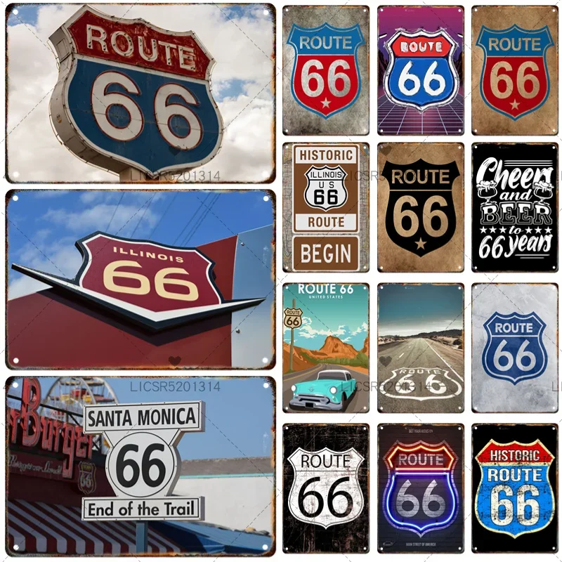 Vintage-66-Route-Tin-Painting-Metal-Signage-Car-Club-Garage-Bar-Wall ...
