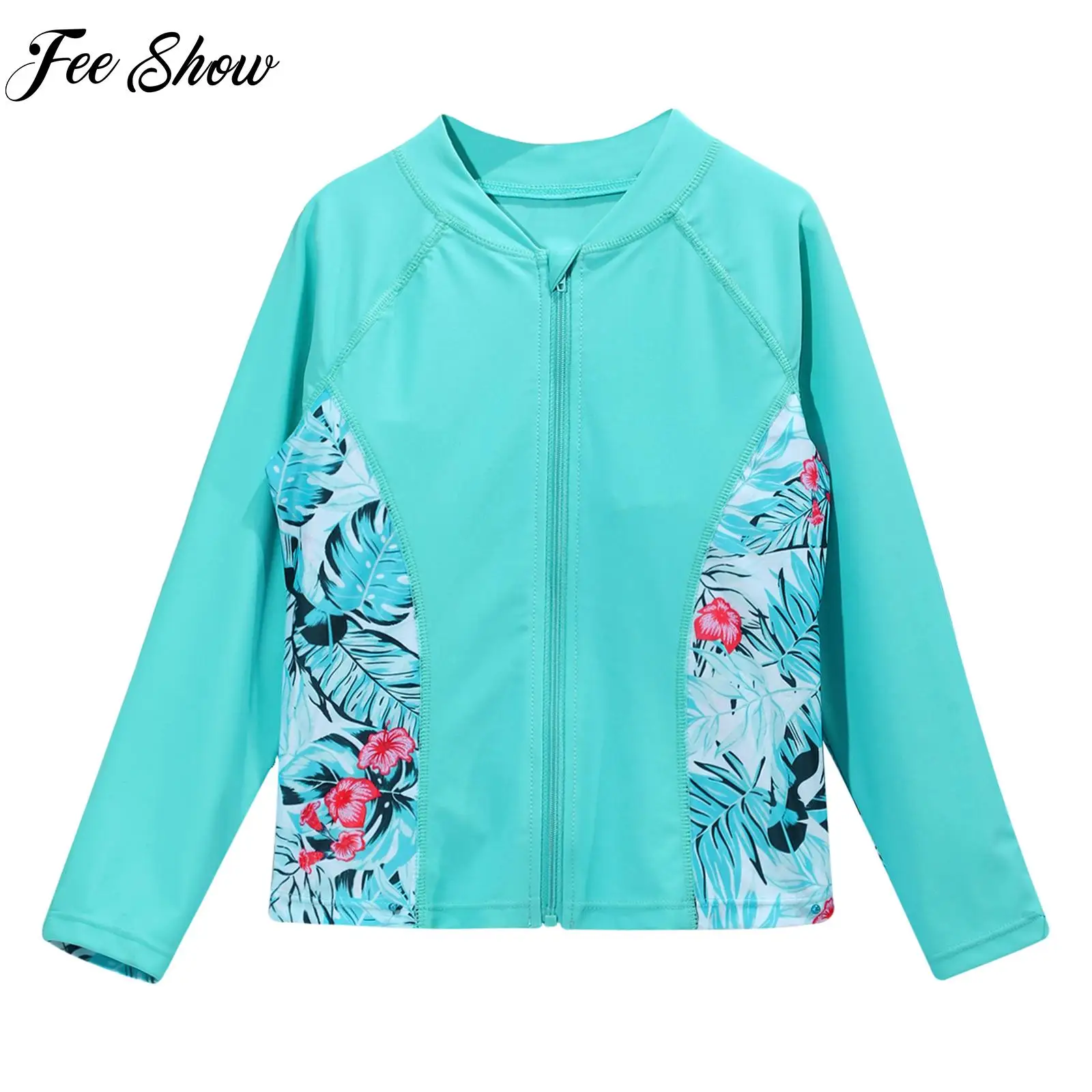Kids-Girls-Rash-Guard-Bathing-Top-Print-Swim-Top-Long-Sleeve-Zipper ...