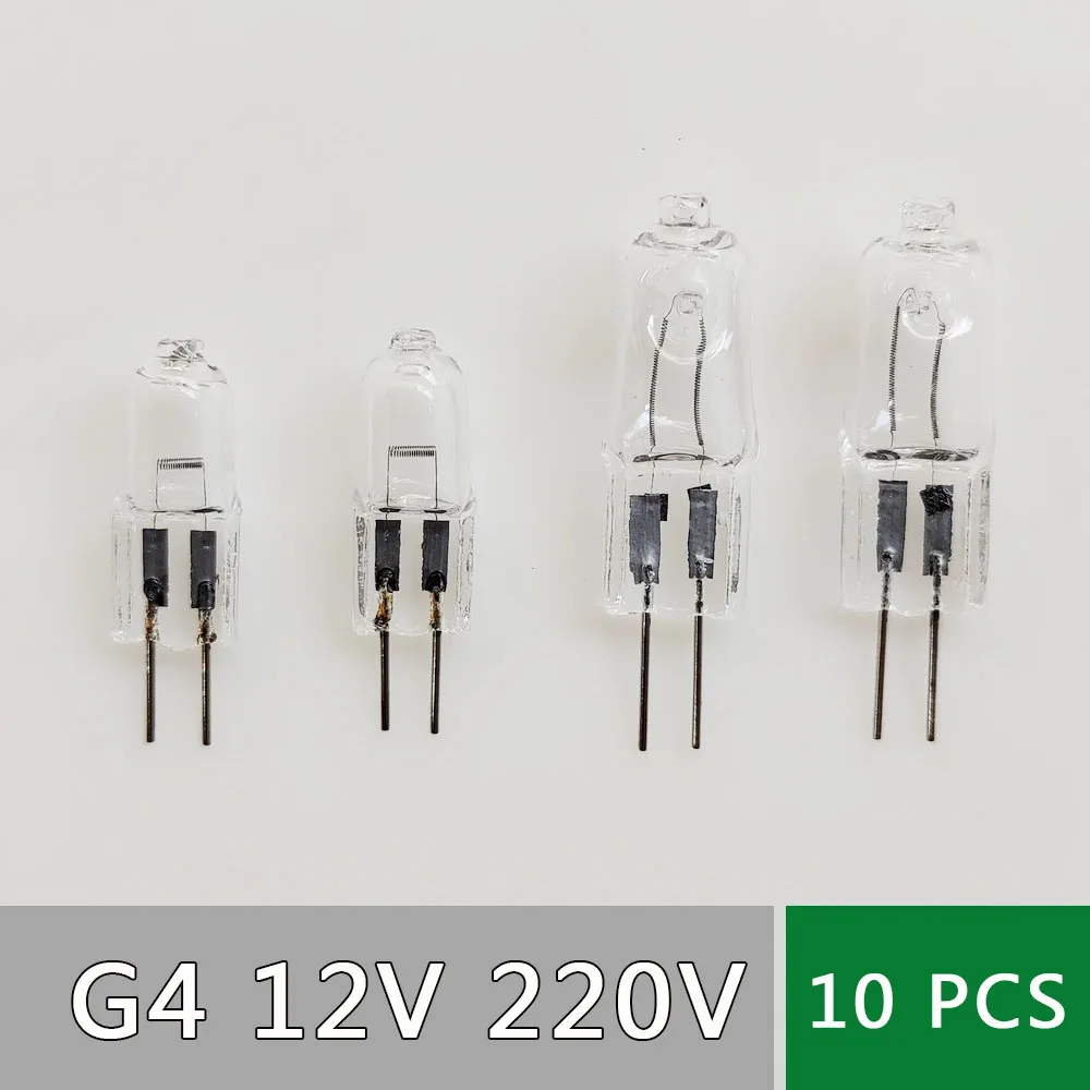 Bombilla halógena G4 de 10 piezas, 12V, 20W o 220V, 35W, lote de bombillas halógenas G4, lámpara ...