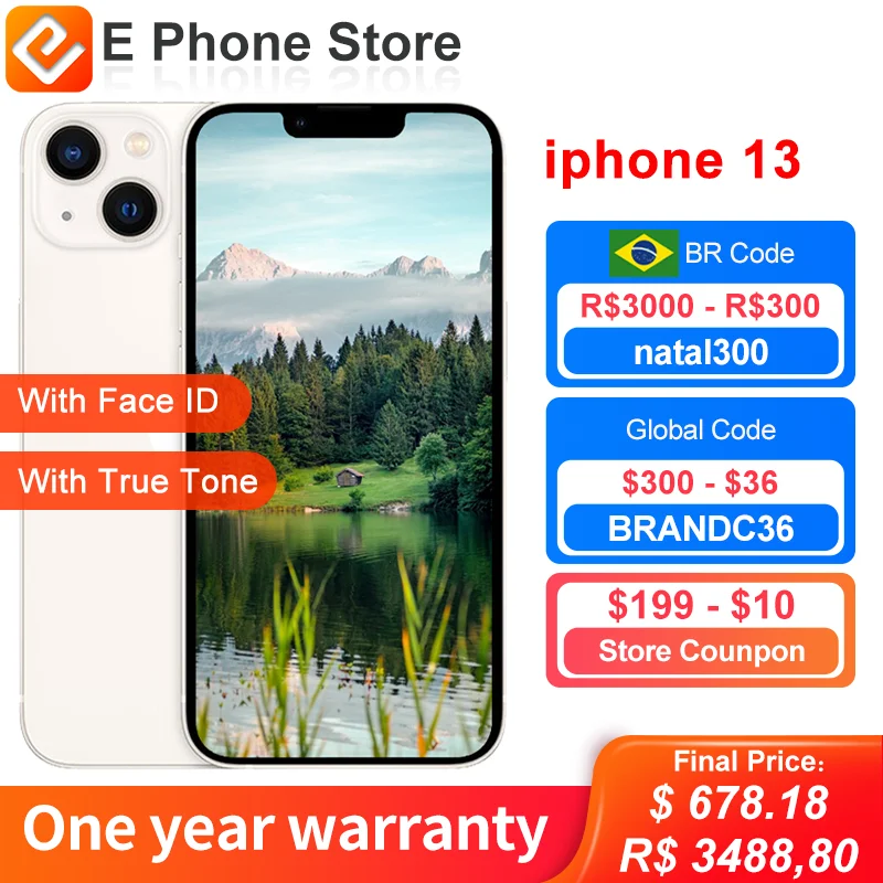Iphone 13 128gb/256gb rom desbloqueado 5g smartphone face id 6.1 "tela ...