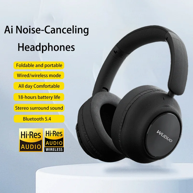 Wireless Headphones ANC Bluetooth 5.4 AI Noise Canceling Foldable ...