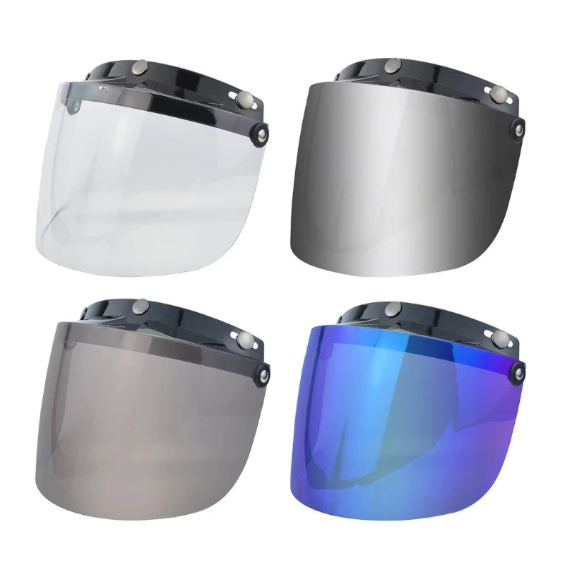 Universal-Motorcycle-Helmets-Visor-Lens-3-Snap-Button-RetroHelmet-Brims ...