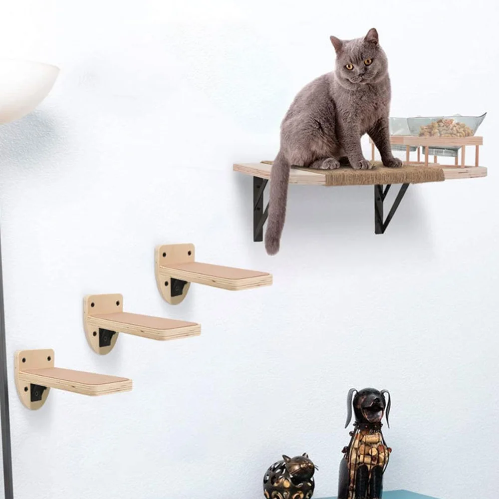 3Pcs-Cat-Mounted-Wooden-Cat-Jumping-Platform-Climbing-Ladder-Shelves ...