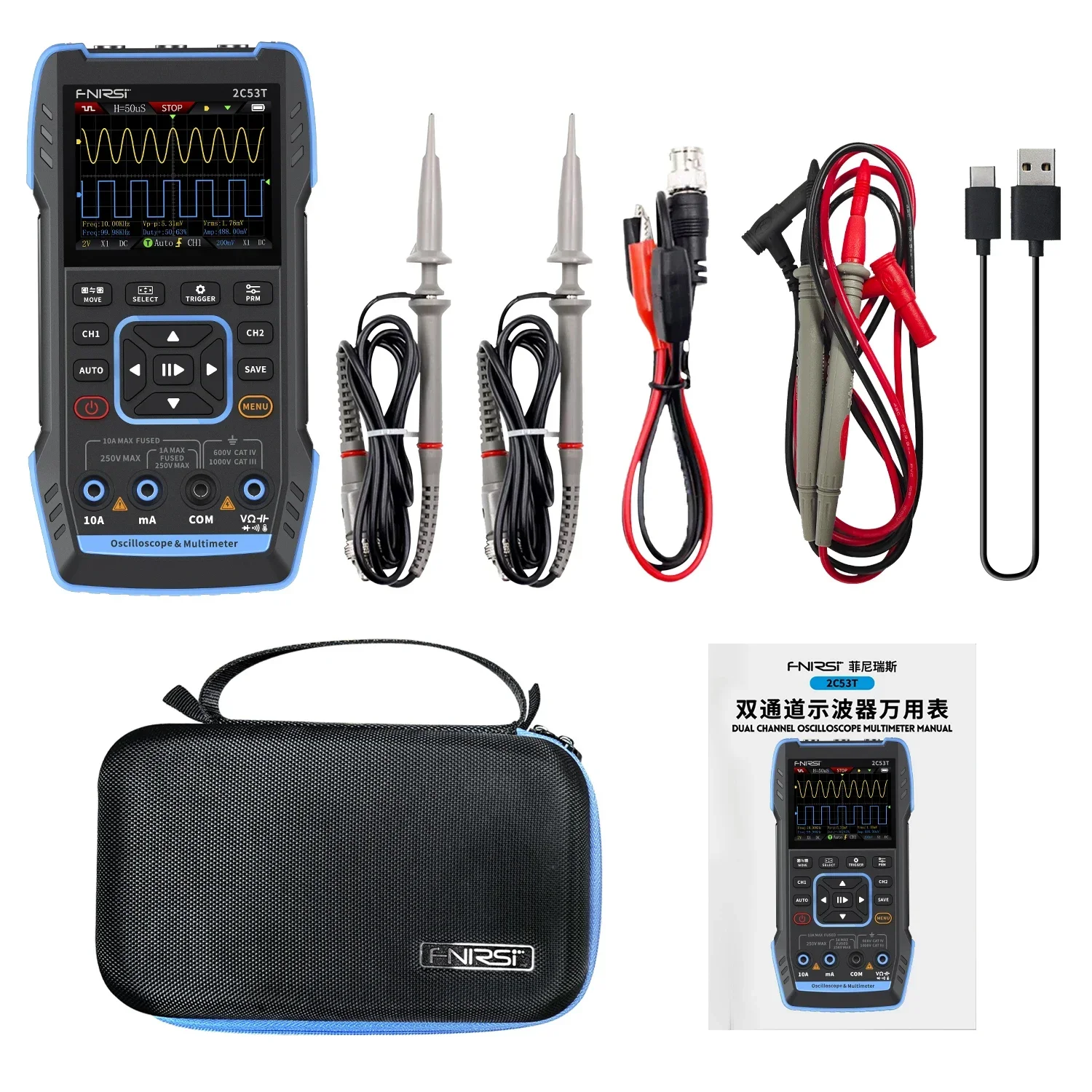 FNIRSI 50MHz Handheld 3 in 1 Dual Channel Automotive Digital ...