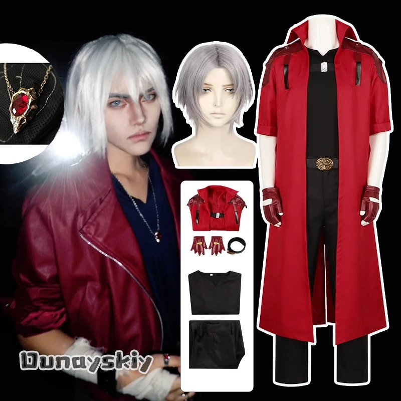 Anime DMC Dante Cosplay Costume Red Cloak Combat Uniforms S-3XL Men ...