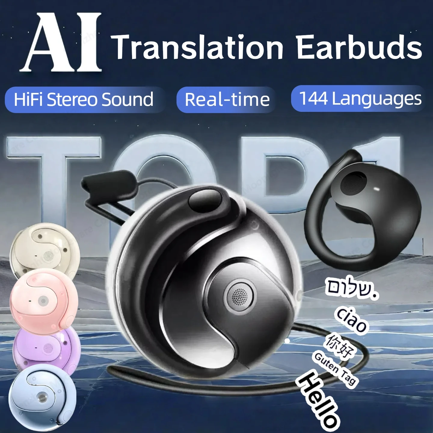 AI Real-time Language Translation Earphones Wireless BT 144 Languages ...