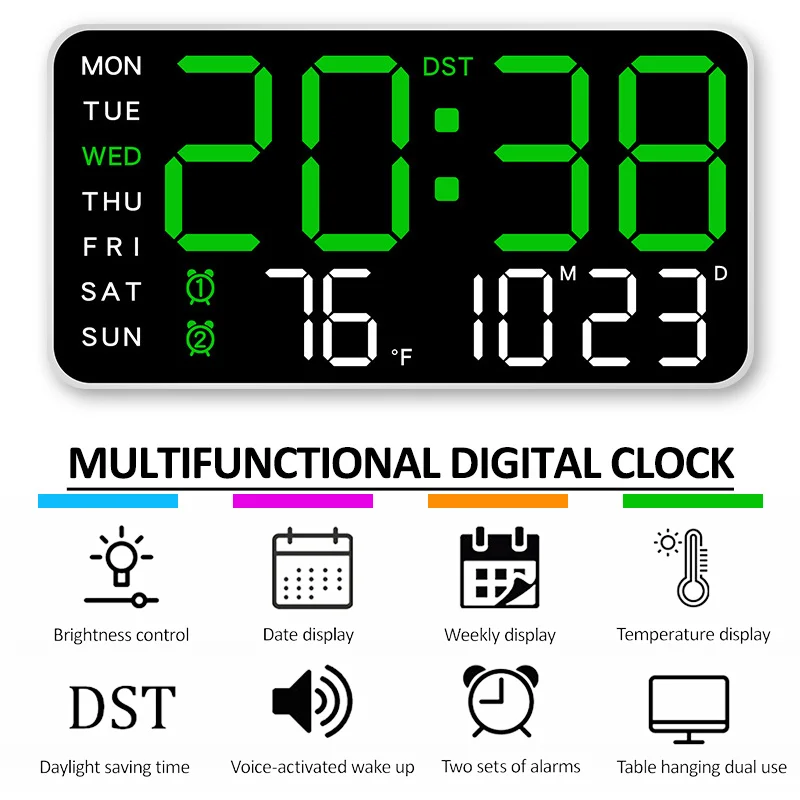 Voice-Control-Alarm-Clock-USB-Powered-LED-Digital-Clocks-Temp-Date-Week ...