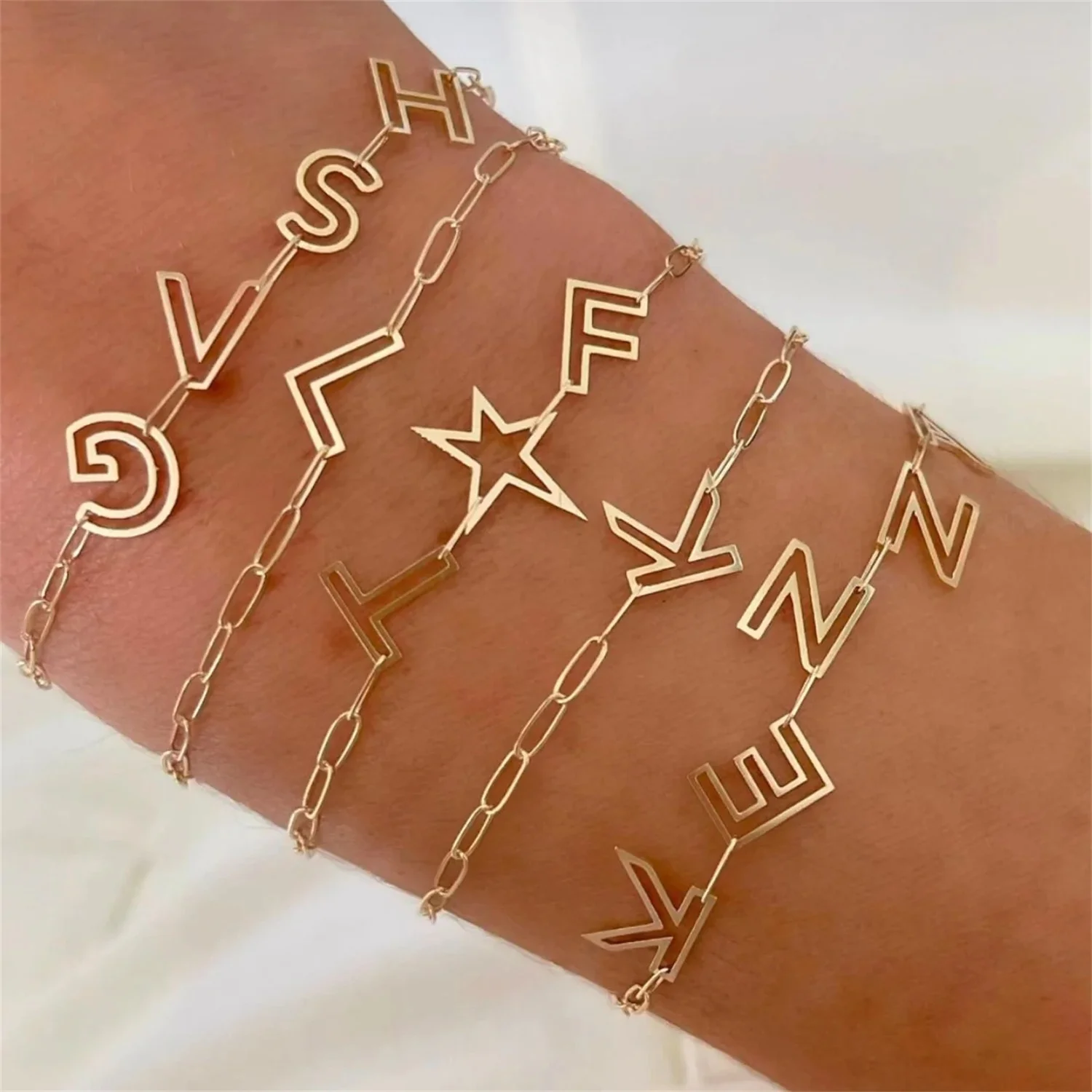 Personalized-Chain-Letter-Bracelet-Custom-Hollow-Name-Bracelets-With ...