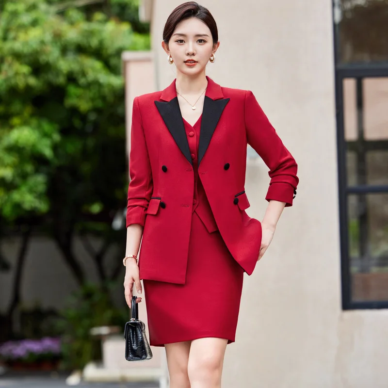 Fashion-Red-Blazer-Women-Business-Suits-3-Piece-Vest-Skirt-and-Jacket ...