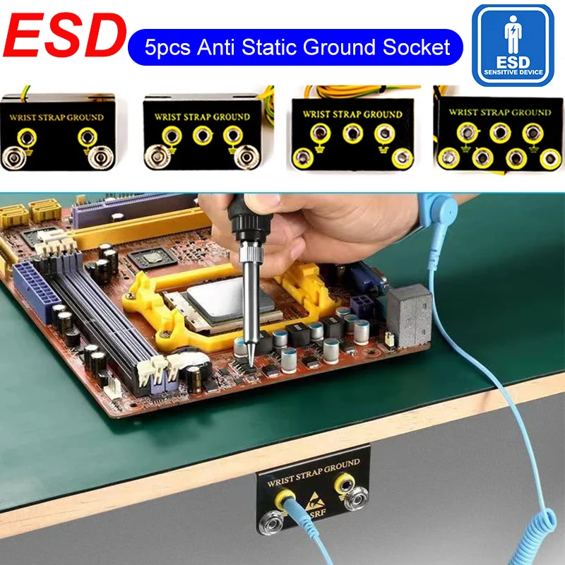 Anti Static Grounding Socket 5pcs L-shaped 2/3/4/5/7 Hole ESD Grounding ...