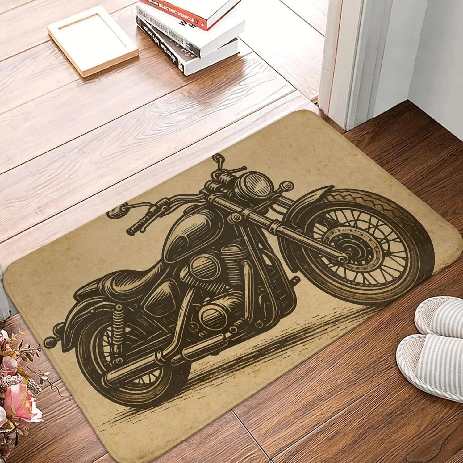 Retro Motorcycle Area Rug Carpet Moto Fans Non-slip Large Door Step Mat ...