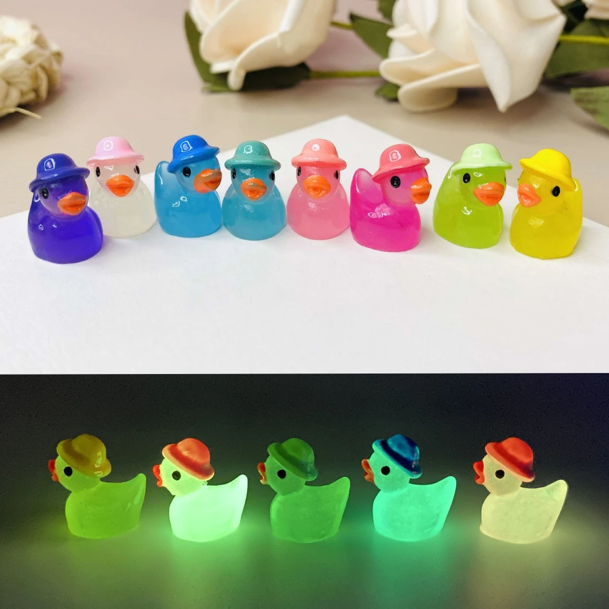 50-100PCS-Luminous-Mini-Ducks-Miniature-Duck-with-Hats-Fluorescence-DIY ...