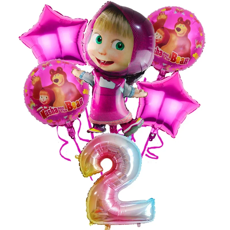 Globos de cumpleaños con números de Masha y el oso, suministros para fiestas infantiles ...