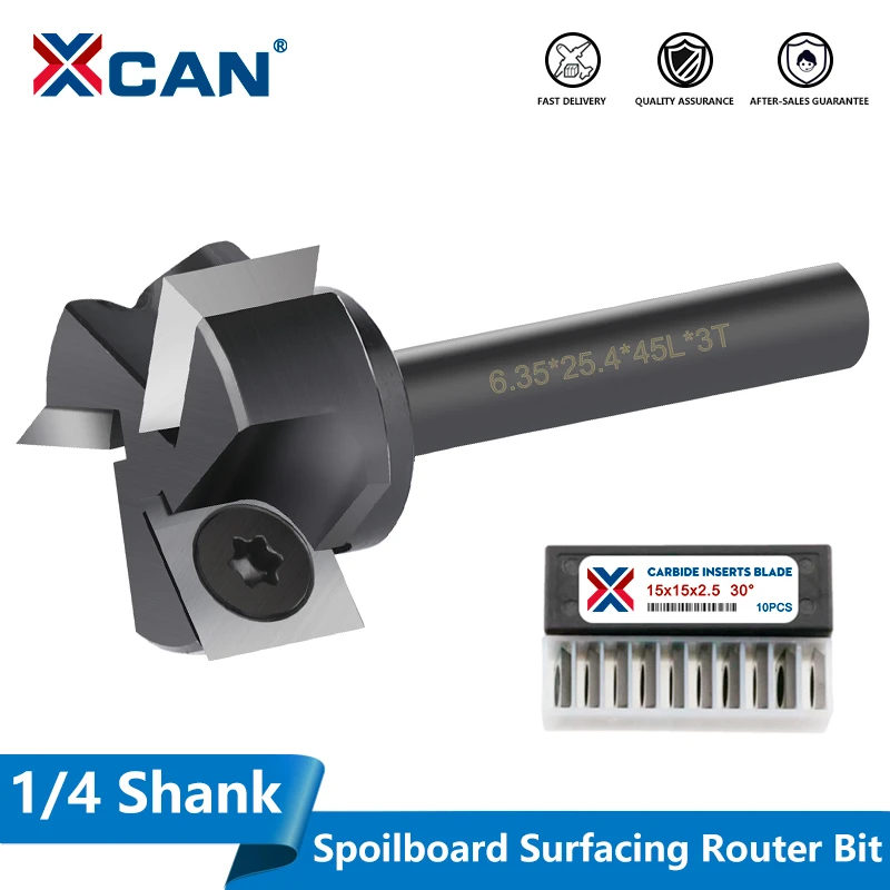 XCAN Milling Cutter 3-Flute 1/4 Shank Spoilboard Surfacing Router Bit ...