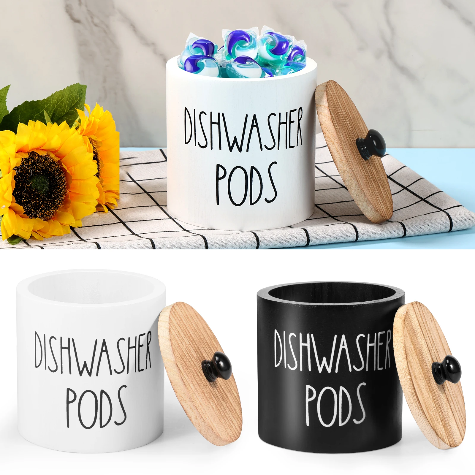 Wood Laundry Detergent Pods Container Round Dishwasher Pod Holder ...