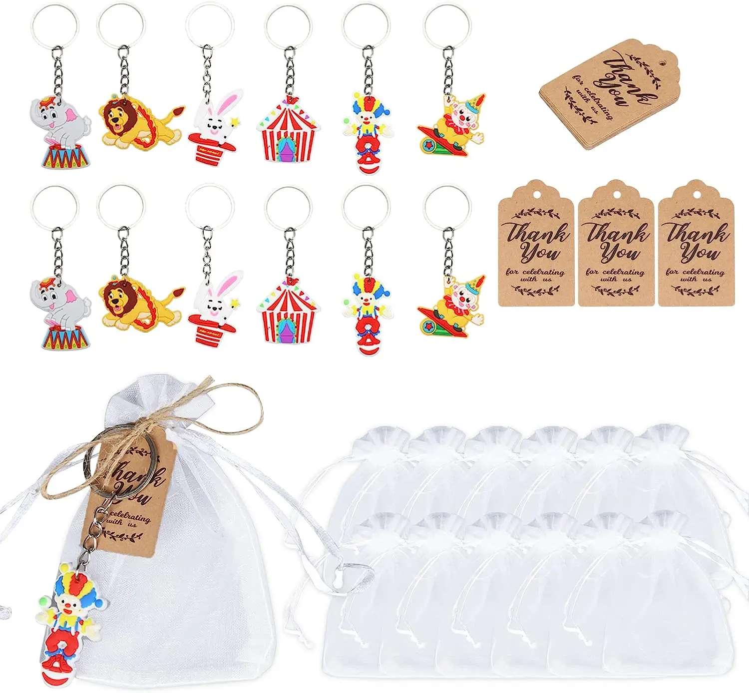 Circus-Party-Favors-Circus-Keychains-with-Thank-You-Tags-Organza-Bags ...