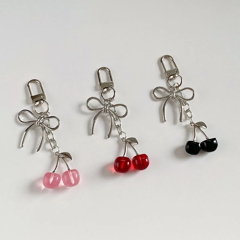 Korean Series Bow Cherry Key Chain for Women Solid Color Simple Cute ...