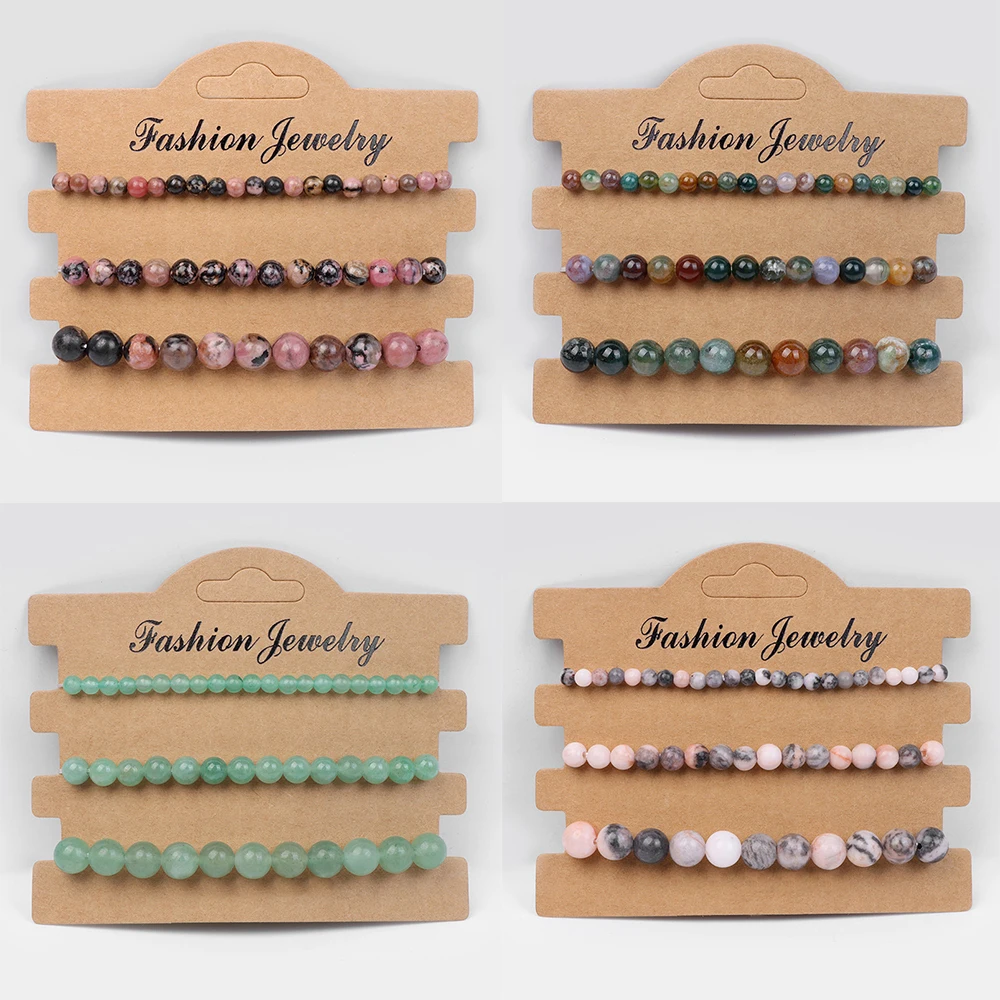 4 6 8 mm Natural Stone Beads Bracelet Set For Women Men Gem Quartzs ...