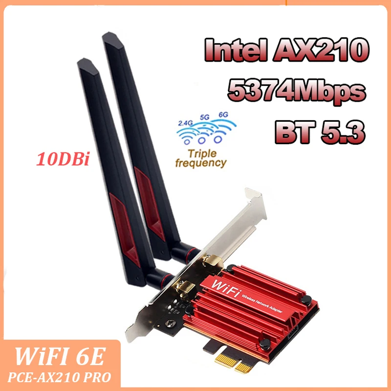 10db antenas wifi 6e pcie adaptador intel ax210 bluetooth 5.3 sem fio 5374mbps 2 em 1 tri banda ...