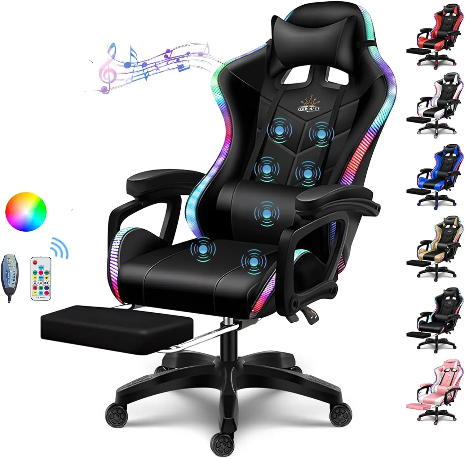 Gaming-Chair-with-Speakers-and-RGB-LED-Light-7-Points-Massage-Video ...