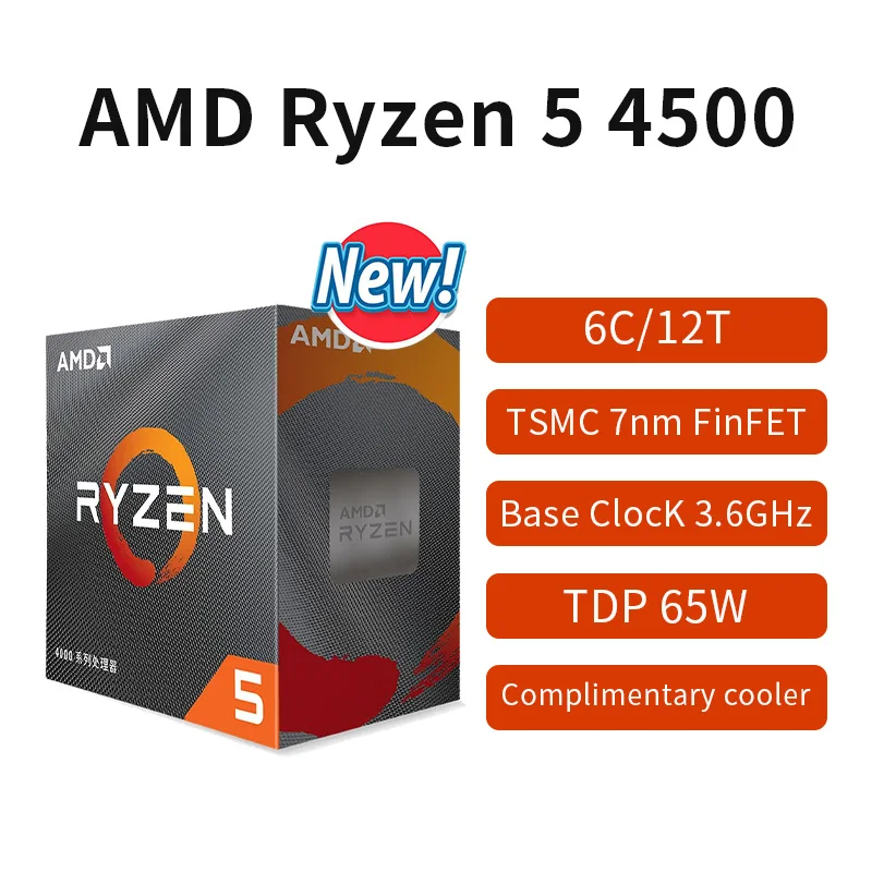 Novo AMD Ryzen 5 4500 R5 4500 Box CPU Desktop Processor 3.6 GHz 6-Core 12 Thread 7NM L3 = 8M ...