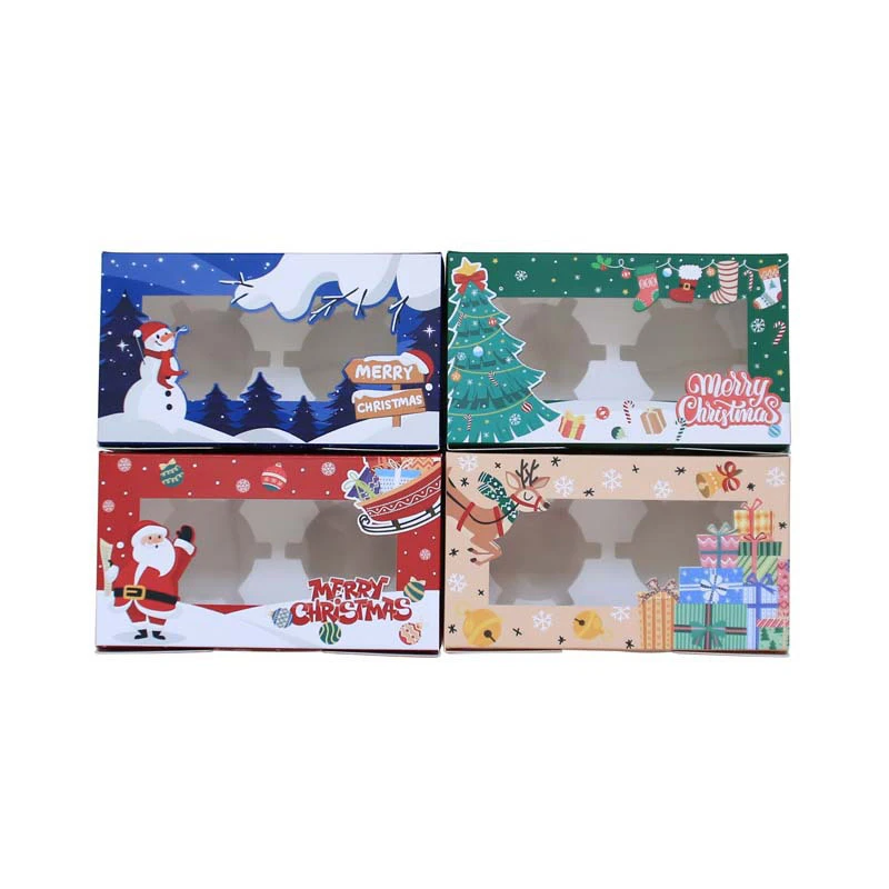 12PCS new design 2 hole christmas theme paper cupcake gift box party ...
