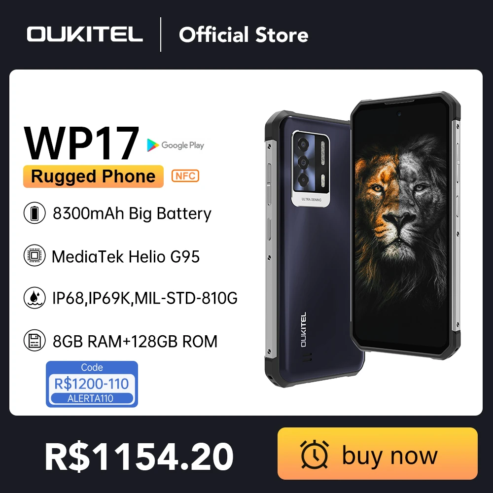 Oukitel wp17 áspero smartphone 8gb + 128gb 6.78 ffhd + 8300mah android ...