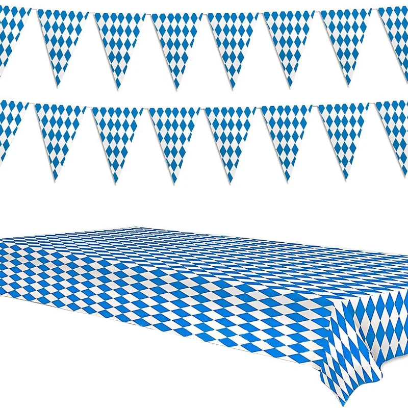 German Beer Festival Decor Blue White Table Cover Oktoberfest ...