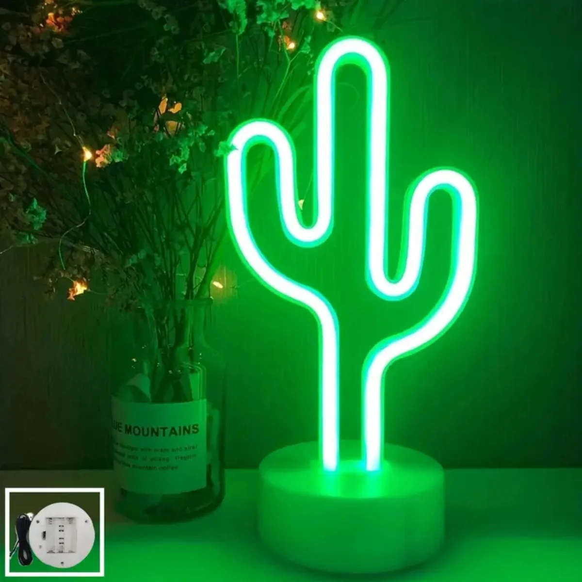 1pc-Green-LED-Cactus-Neon-Light-With-Base-Decorative-Bedroom-Light ...