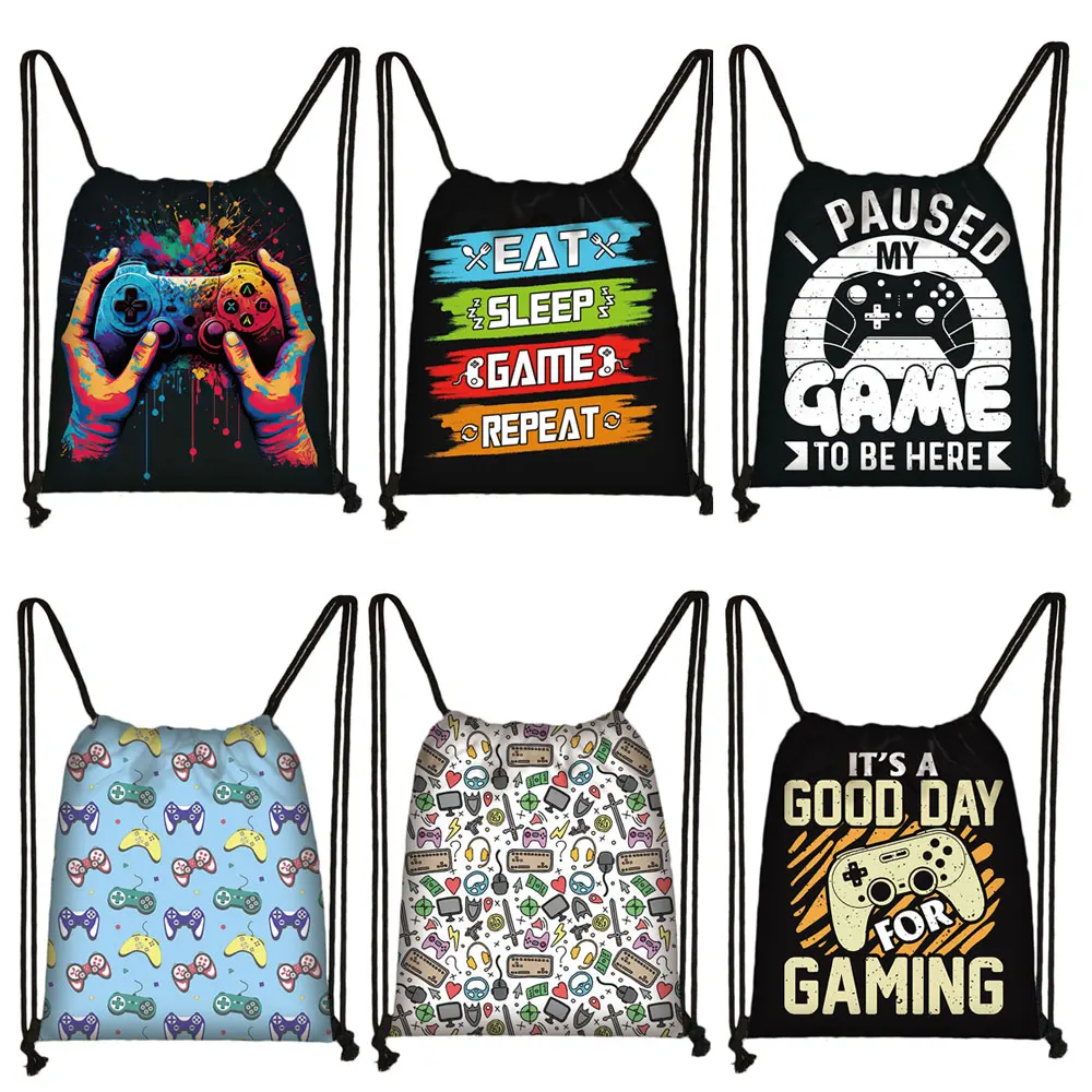 L-Paused-My-Game-To-Be-Here-Print-Drawstring-Bags-Gamepad-Storage-Bag ...