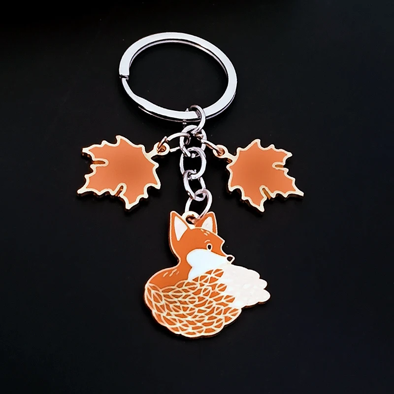 Cute-Fox-Keychains-for-Girls-Animal-Keychain-Lovely-Fox-and-Maple-Key ...