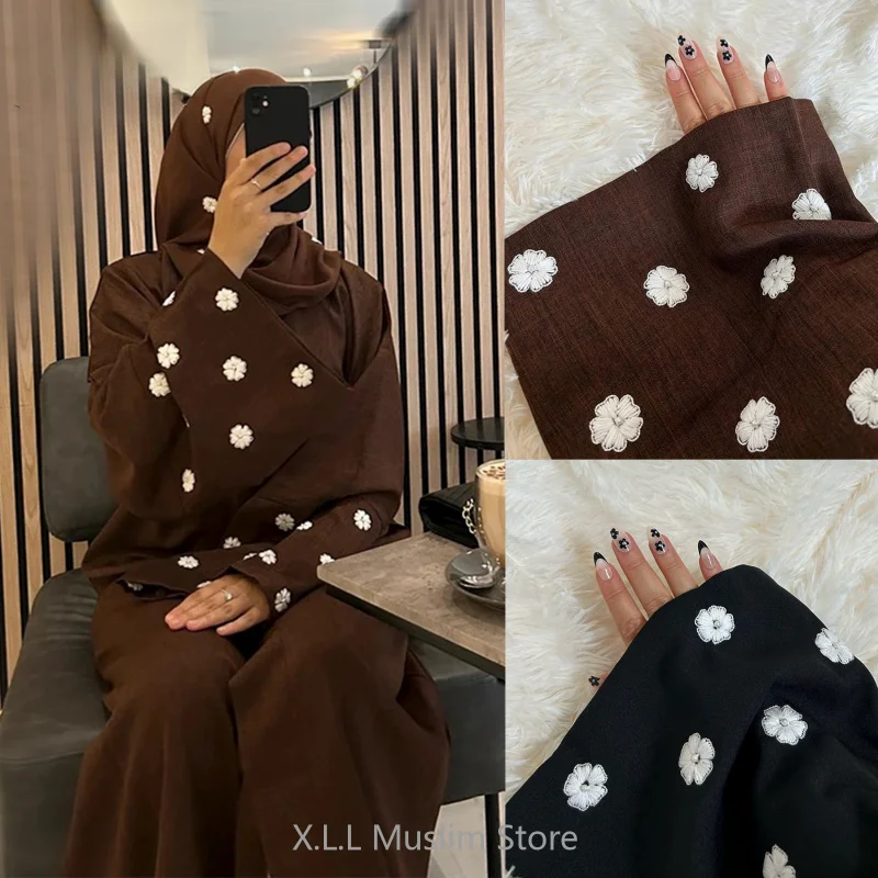 Moroccan-Kaftan-Woman-Fancy-Girls-Linen-Abaya-Cloud-Floral-Embroidery ...