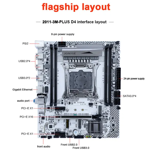 JGINYUE Motherboard LGA 2011-3 placa mãe Support Xeon E5 V3 V4 CPU and ...