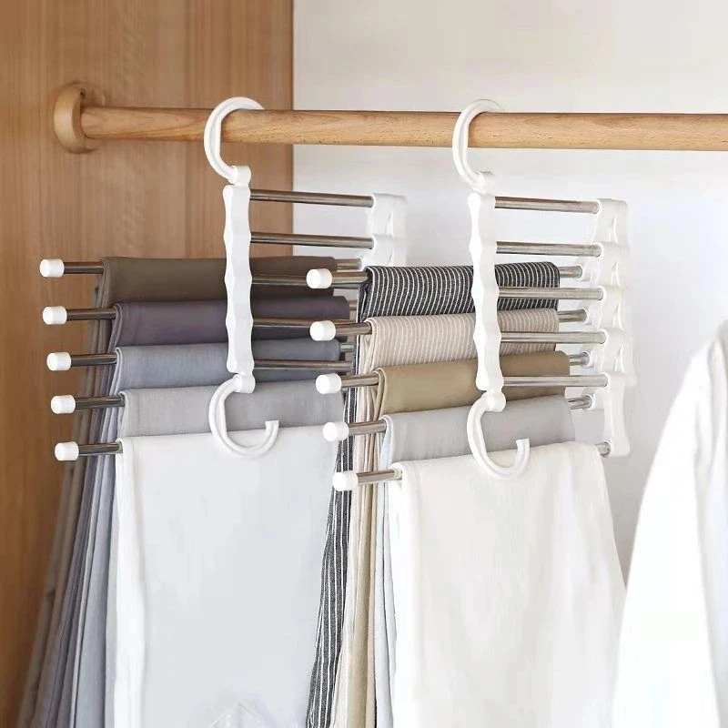 5 In 1 Folding Pants Rack Trouser Hanger Stainless Steel Clothes ...